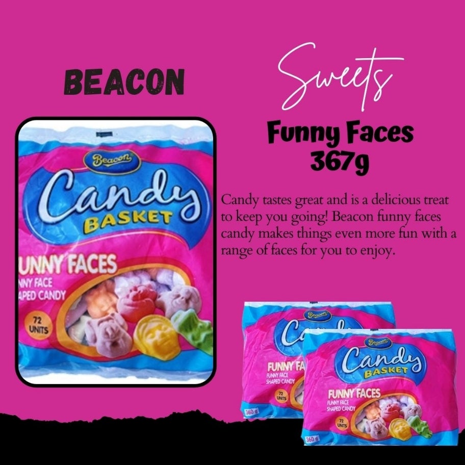 Beacon Funny Faces Bag 72 Units Size:360g | Tara's Biltong Limited