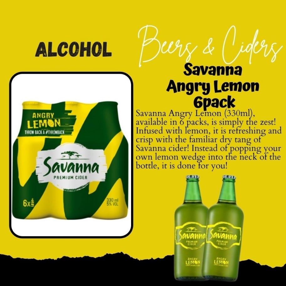 Savanna Angry Lemon Size: 6x330ml Bottle | Tara's Biltong LTD