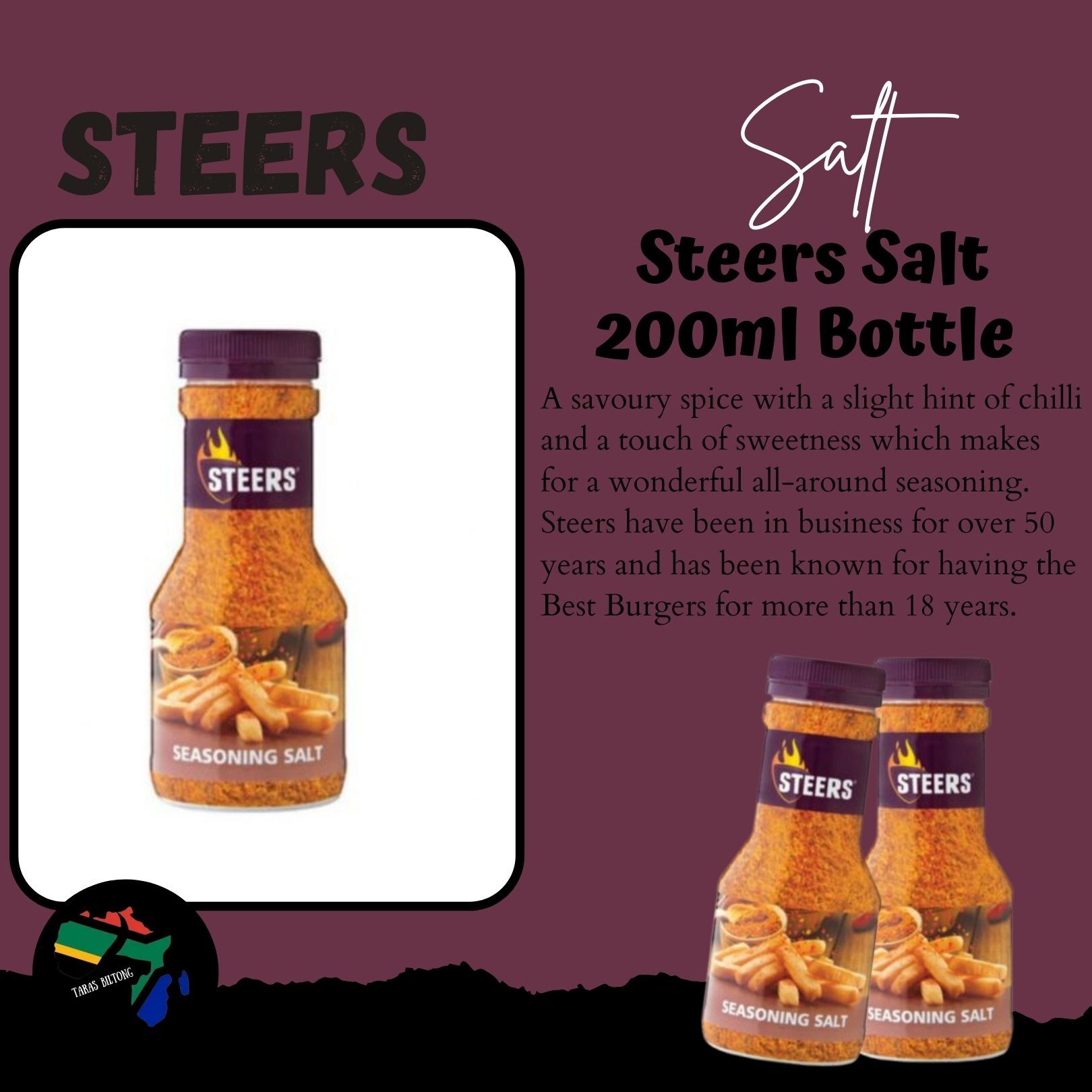 Steers Seasoning Salt Size: 200g | Tara's Biltong Limited