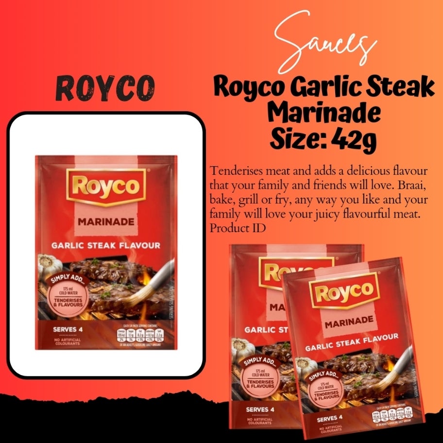 Royco Marinade Garlic Steak Size: 42g | Tara's Biltong LTD